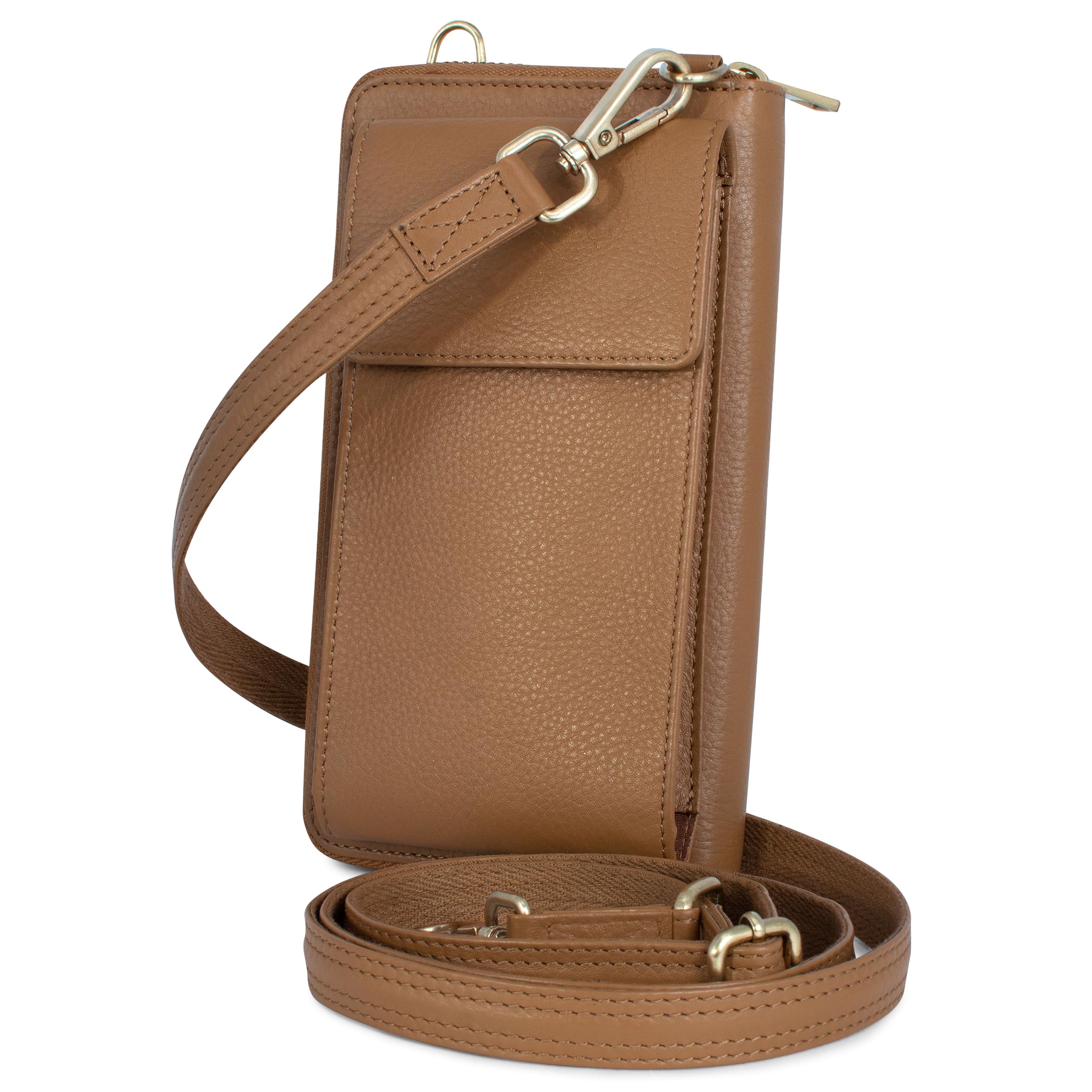 BULL GUARD Crossbody Leather Wallet Phone Purse, Anti Theft and RFID Blocking, Small Elegant Design for Travel
