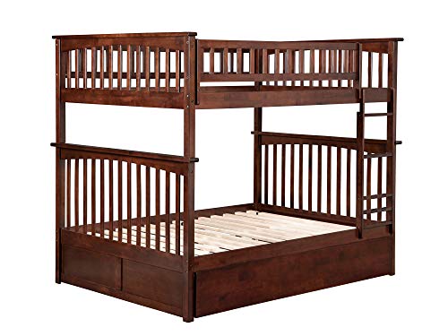 Atlantic Furniture Columbia Bunk Bed Full Over Full with Twin Size Urban Trundle Bed Walnut/Full Over Full