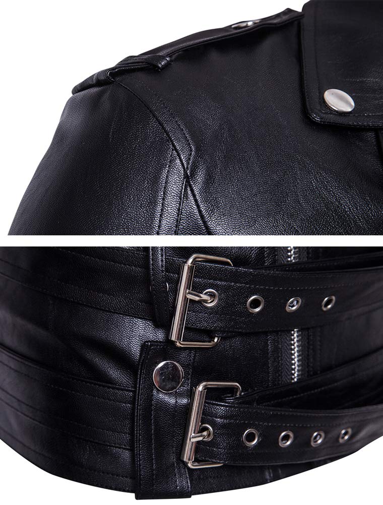 PASOK Men's PU Leather Jacket Causal Belted Faux Leather Motorcycle Jacket Zipper Biker Coat Black XL