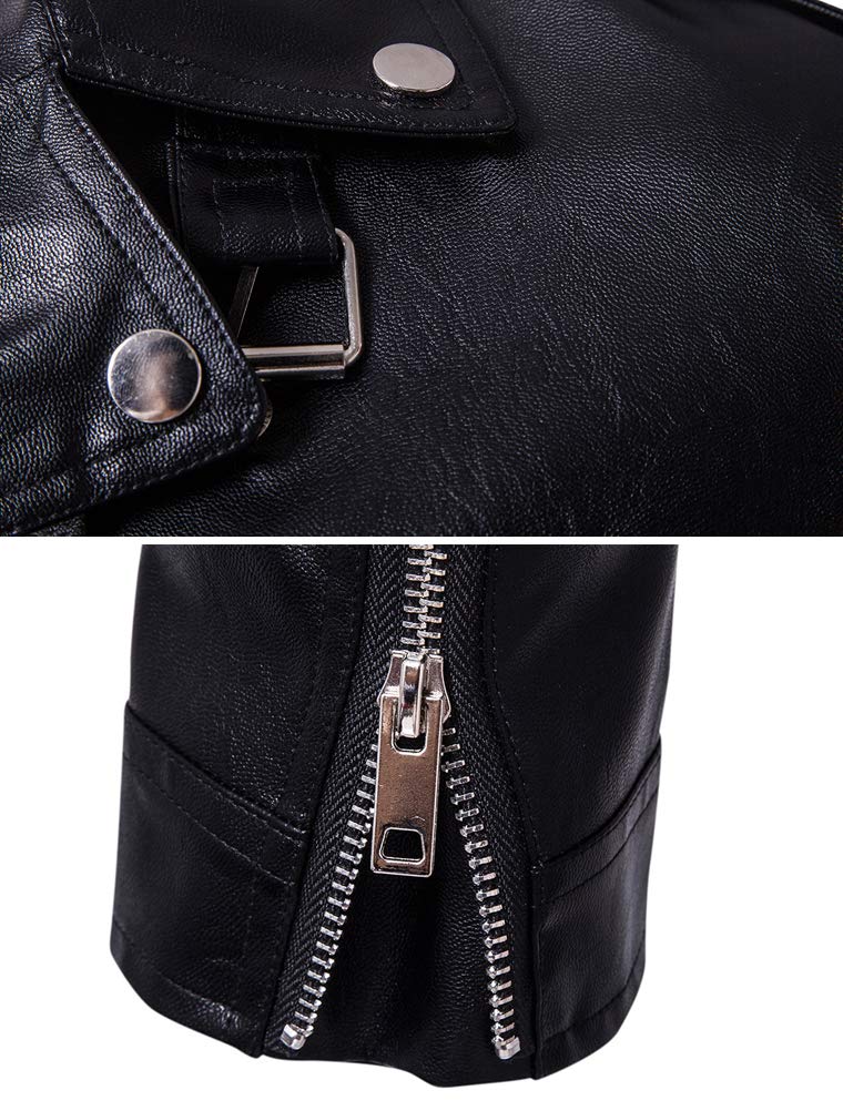 PASOK Men's PU Leather Jacket Causal Belted Faux Leather Motorcycle Jacket Zipper Biker Coat Black XL