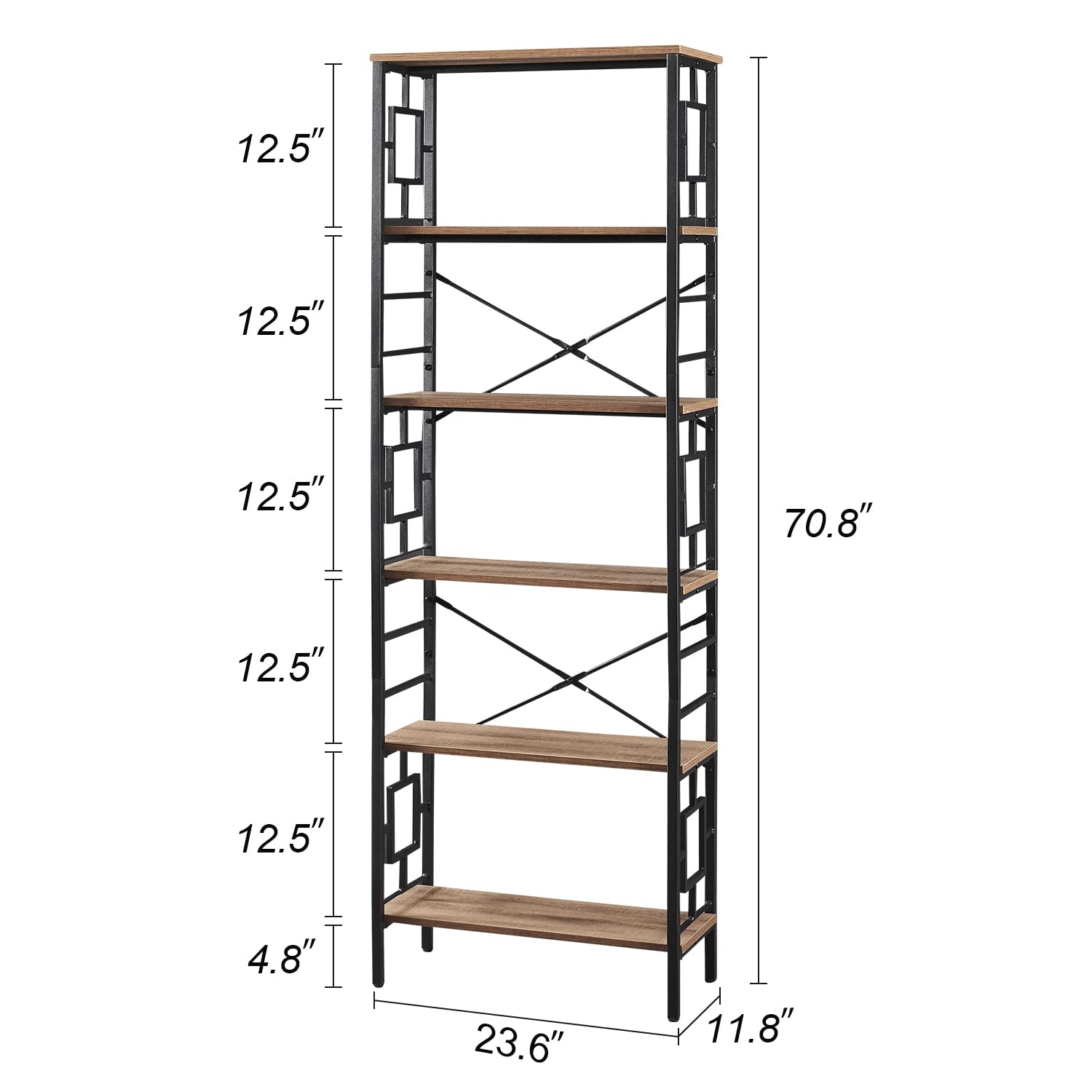HOMISSUE Bookcase,6-Tier Tall Bookshelf Metal Bookcase and Bookshelves, Free Standing Storage Modern Bookshelf for Home Office Living Room and Bedroom, Rustic Brown