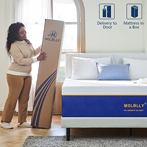 Molblly King Size Mattress, 14 Inch Cooling-Gel Memory Foam Mattress Bed in a Box, Cool King Bed Supportive & Pressure Relief with Breathable Soft Fabric Cover, Premium