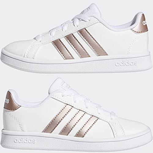 adidas Kids’ Grand Court K Sneaker, White/Copper Metallic/Glow Pink, 2 M US Little Kid