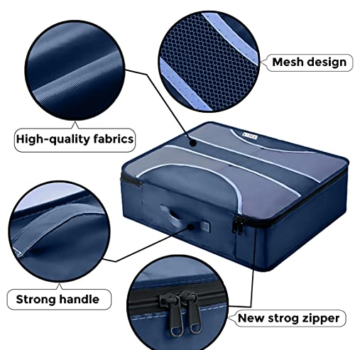 Packing cubes for essential travel - Set of 8 pcs of compression organizer for carry on suitcase, luggage mesh bags for accessories and clothing, laundry bag included (NAVY BLUE)