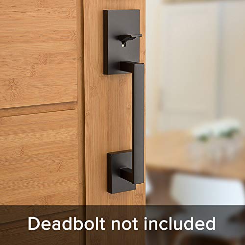 Kwikset 98150-011 San Clemente Front Door Handle with Interior Halifax Lever Featuring Microban Antimicrobial Product Protection, Matte Black