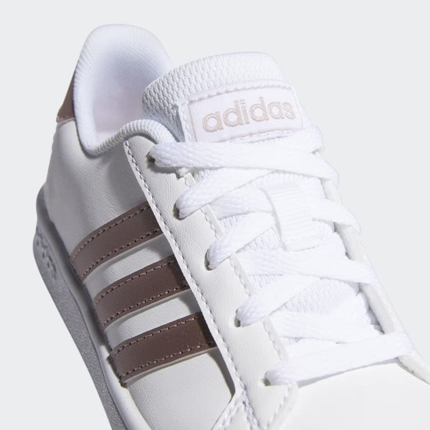 adidas Kids’ Grand Court K Sneaker, White/Copper Metallic/Glow Pink, 2 M US Little Kid