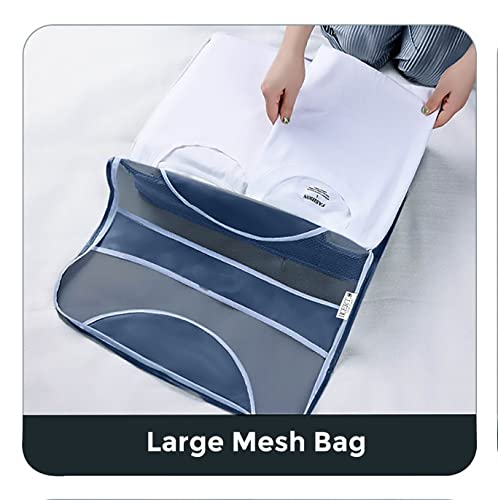 Packing cubes for essential travel - Set of 8 pcs of compression organizer for carry on suitcase, luggage mesh bags for accessories and clothing, laundry bag included (NAVY BLUE)