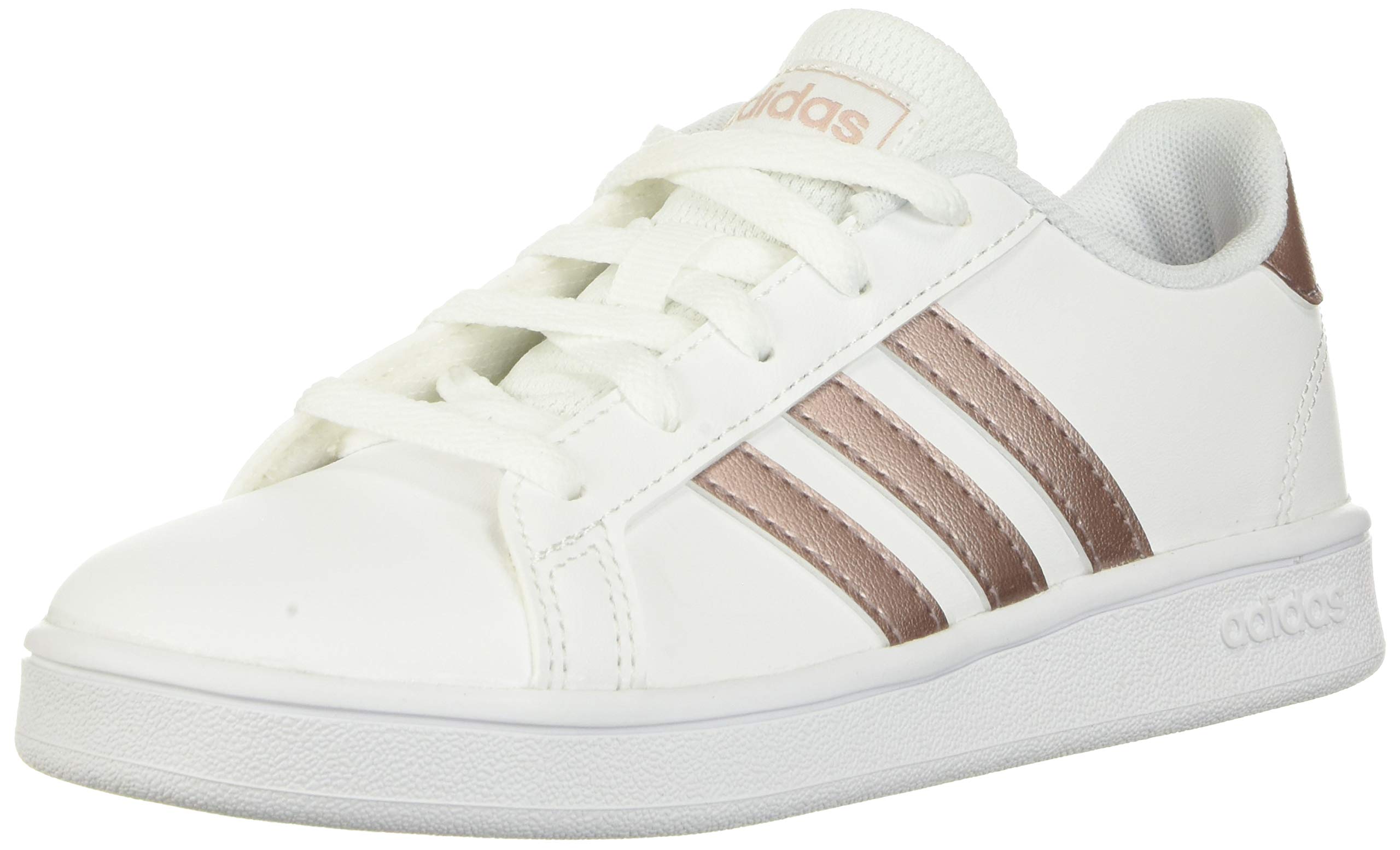 adidas Kids’ Grand Court K Sneaker, White/Copper Metallic/Glow Pink, 2 M US Little Kid