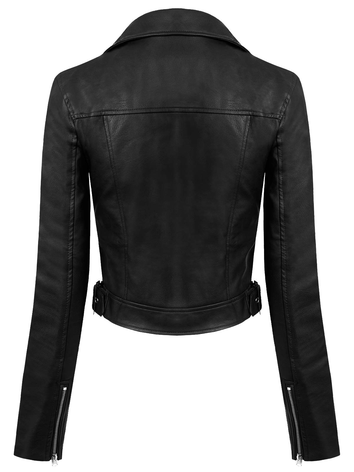 Design by Olivia Women's Long Sleeve Zipper Closure Moto Biker Faux Leather Jacket Black2 L