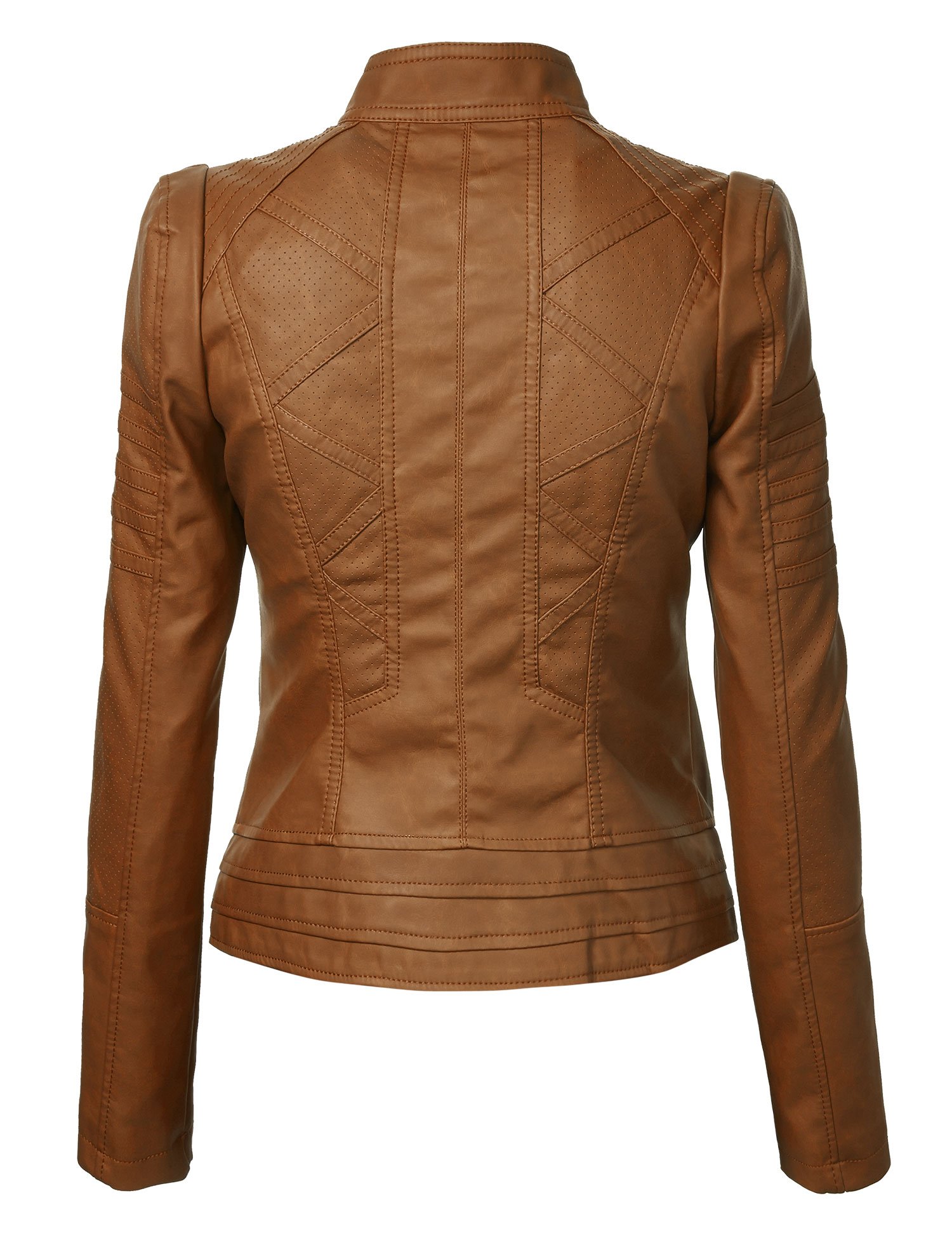 Lock and Love LL WJC746A Womens Vegan Leather Motorcycle Jacket XXL Camel