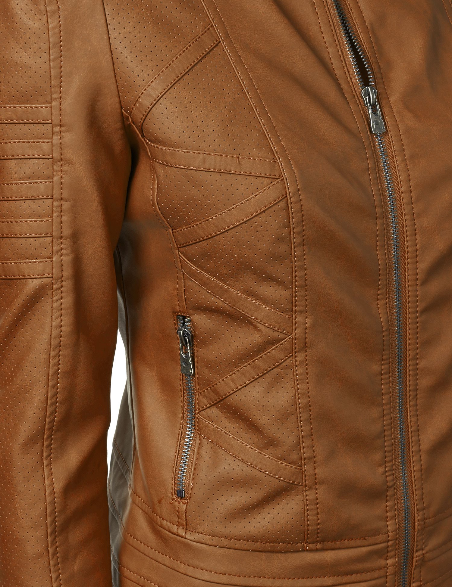 Lock and Love LL WJC746A Womens Vegan Leather Motorcycle Jacket XXL Camel