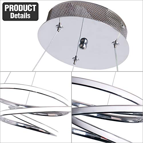 CHYING Modern Pendant Light with Irregular Ring Lights 40W LED Adjustable Chandelier 39.4 inch Ceiling Light Fixture for Dining Room Bedroom Living Room 39.4in Chrome