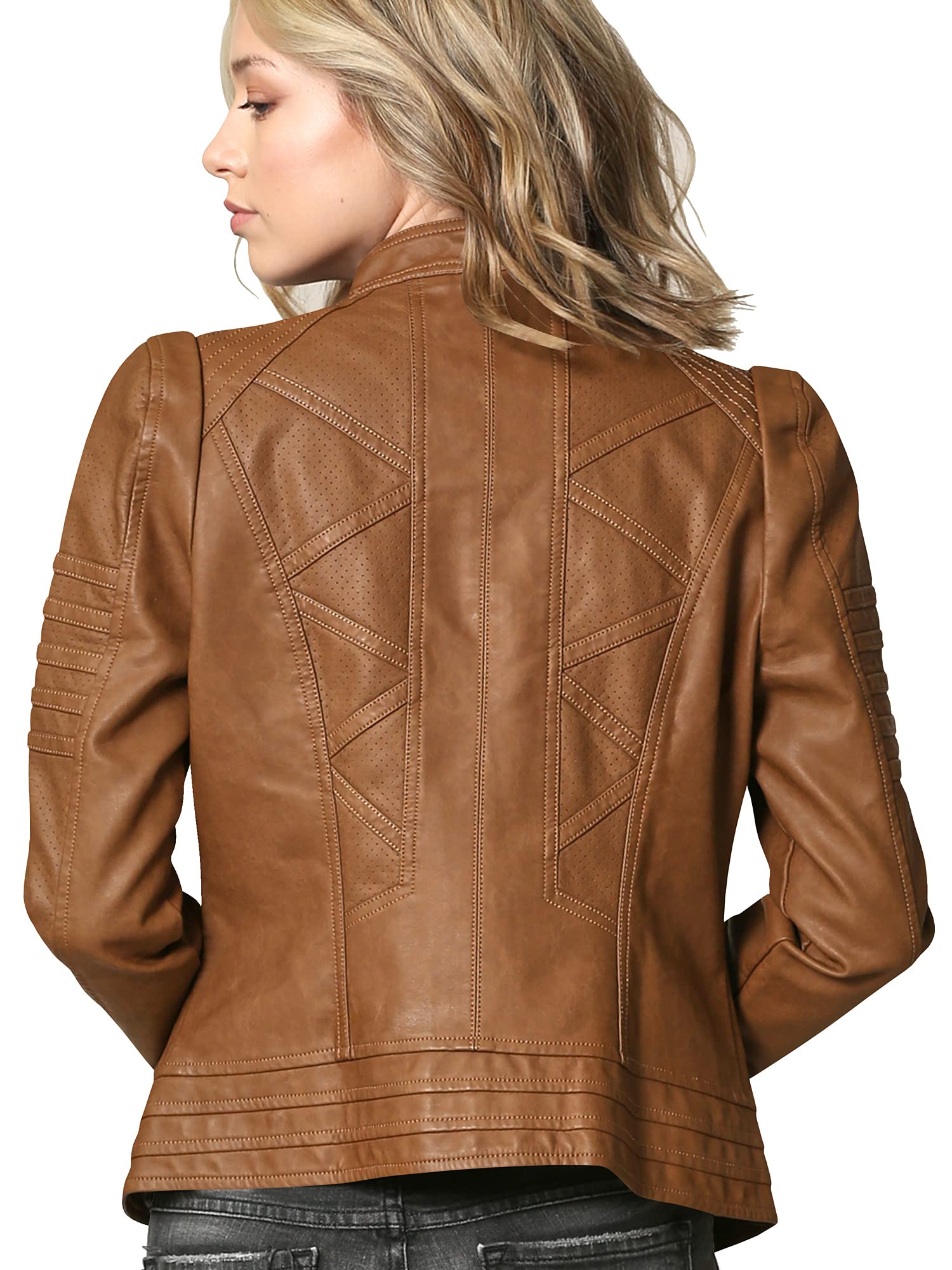 Lock and Love LL WJC746A Womens Vegan Leather Motorcycle Jacket XXL Camel
