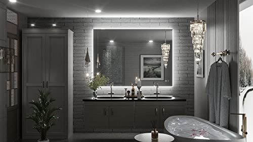 Keonjinn 40 x 32 Inch LED Bathroom Mirror with Lights Acrylic Backlit Vanity Mirror Anti-Fog Lighted Bathroom Mirror for Wall CRI90 High Definition Dimmable Large Makeup Mirror(Horizontal/Vertical)