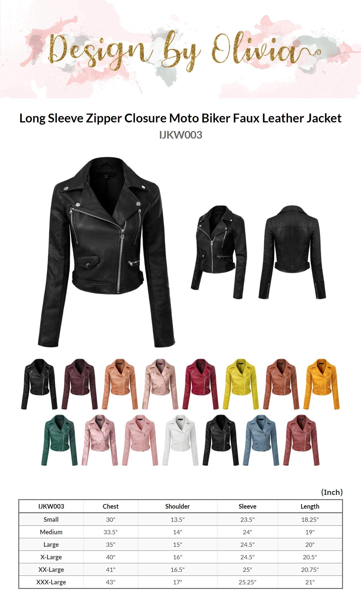 Design by Olivia Women's Long Sleeve Zipper Closure Moto Biker Faux Leather Jacket Black2 L