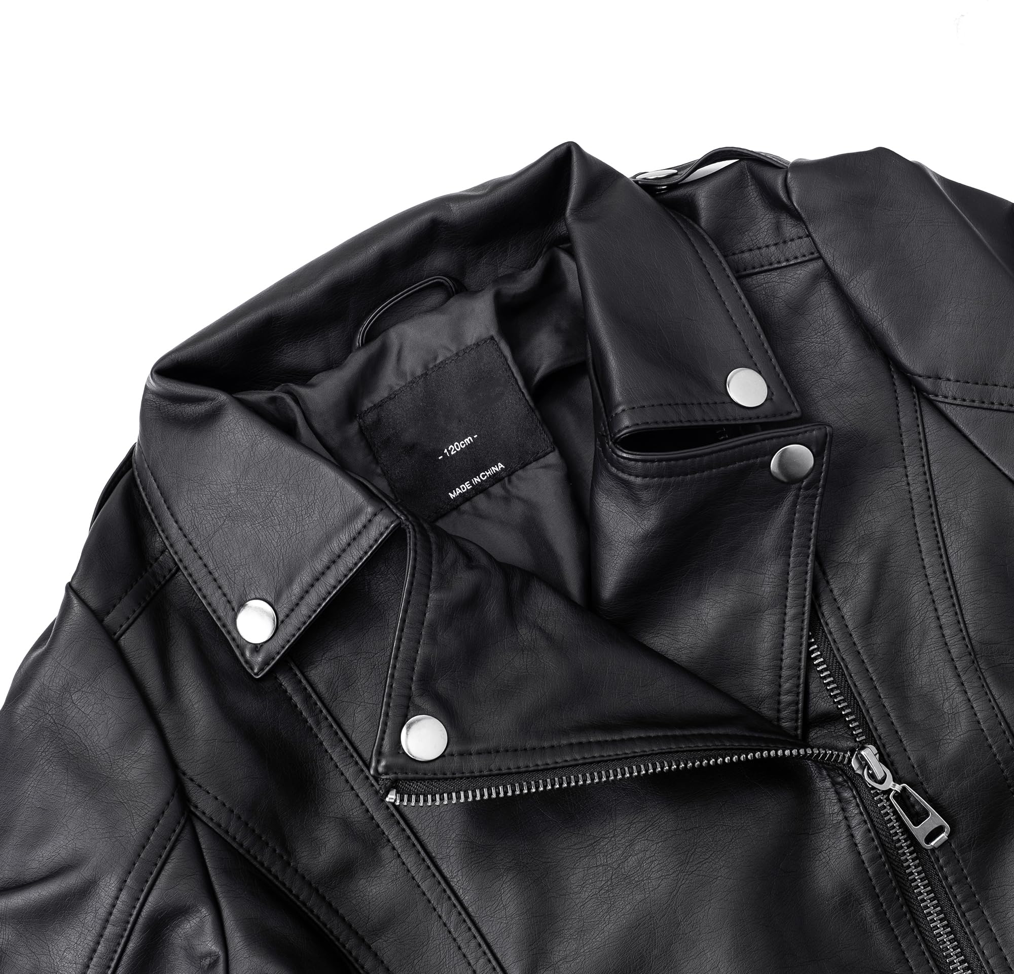 LOKTARC Boys Girls Spring Moto Faux Leather Jackets with Oblique Zipper Black 10-11 Years/Size 140