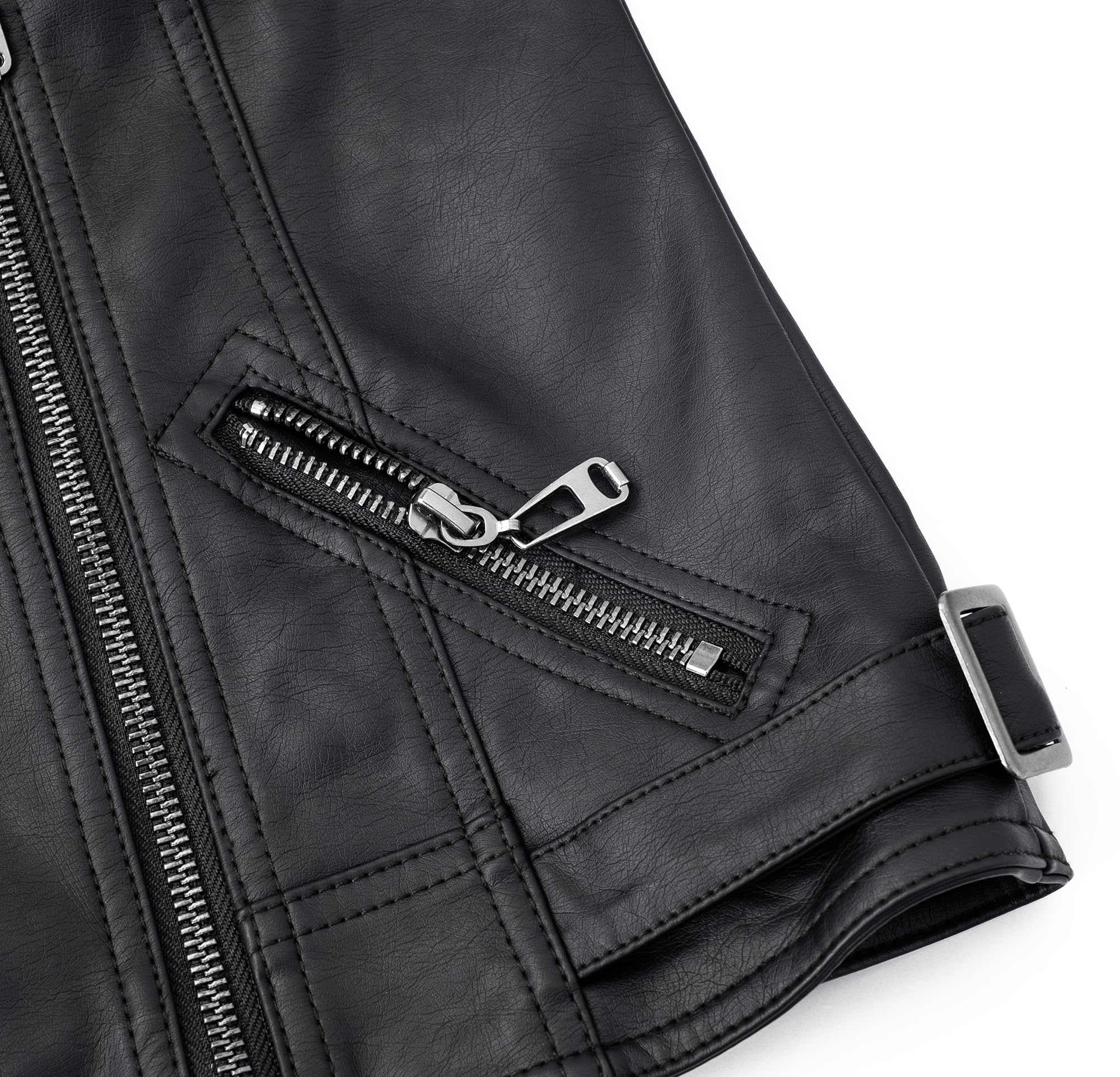 LOKTARC Boys Girls Spring Moto Faux Leather Jackets with Oblique Zipper Black 10-11 Years/Size 140