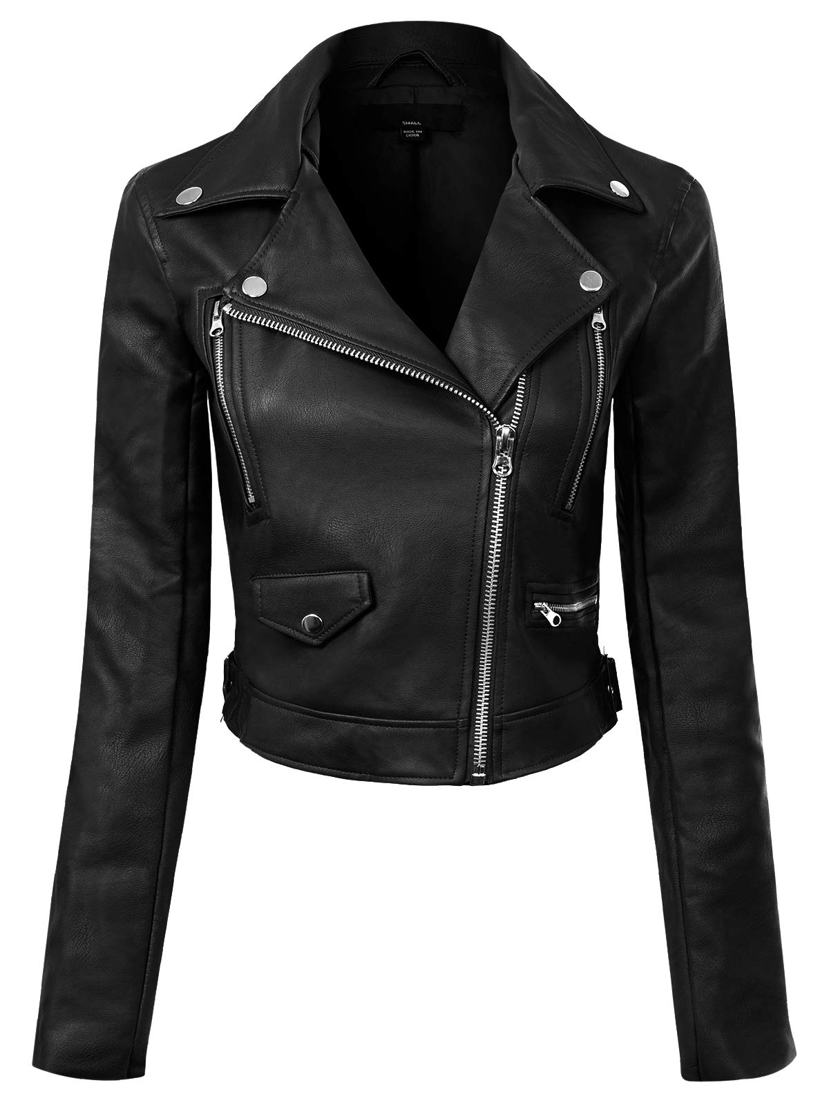 Design by Olivia Women's Long Sleeve Zipper Closure Moto Biker Faux Leather Jacket Black2 L
