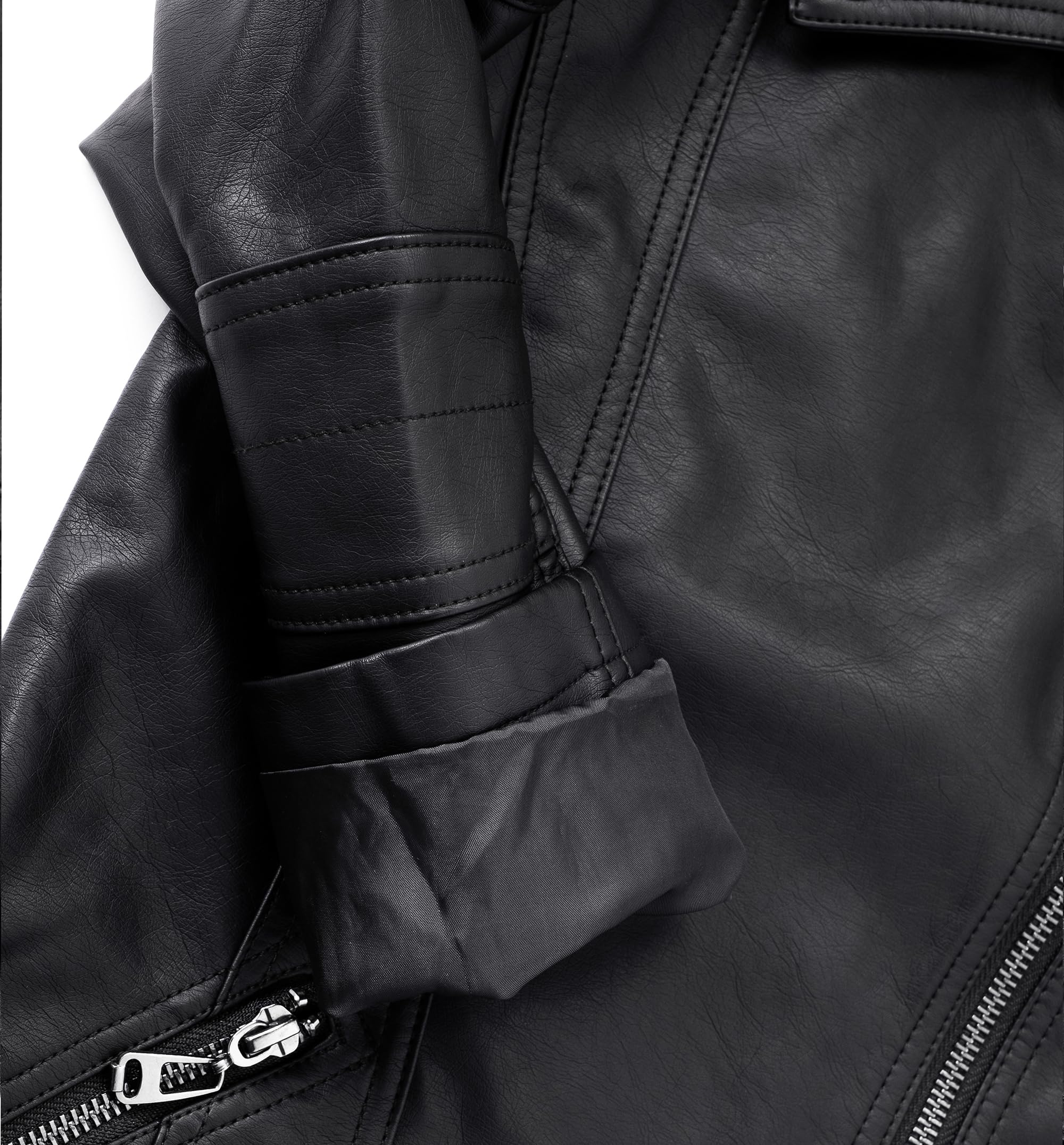 LOKTARC Boys Girls Spring Moto Faux Leather Jackets with Oblique Zipper Black 10-11 Years/Size 140