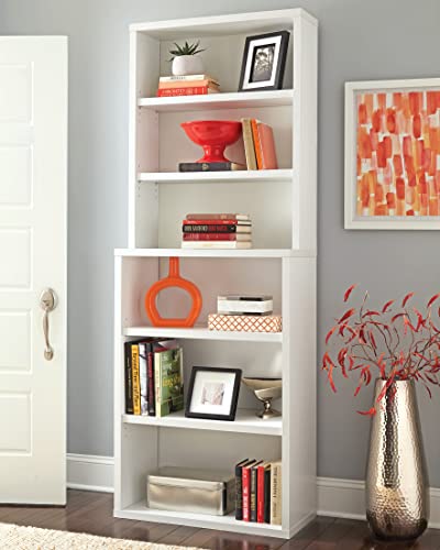 ClosetMaid Bookshelf with 6 Shelf Tiers, Adjustable Shelves, Tall Bookcase Hutch, Sturdy Wood With Closed Back Panel, White Finish