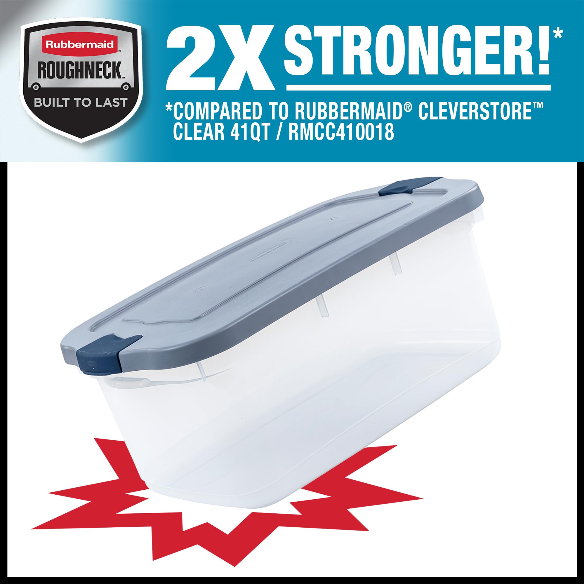Rubbermaid Roughneck Clear 50 Qt/12 Gal Storage Containers, Pack of 5 with Latching Grey Lids, Visible Base, Sturdy and Stackable, Great for Storage and Organization