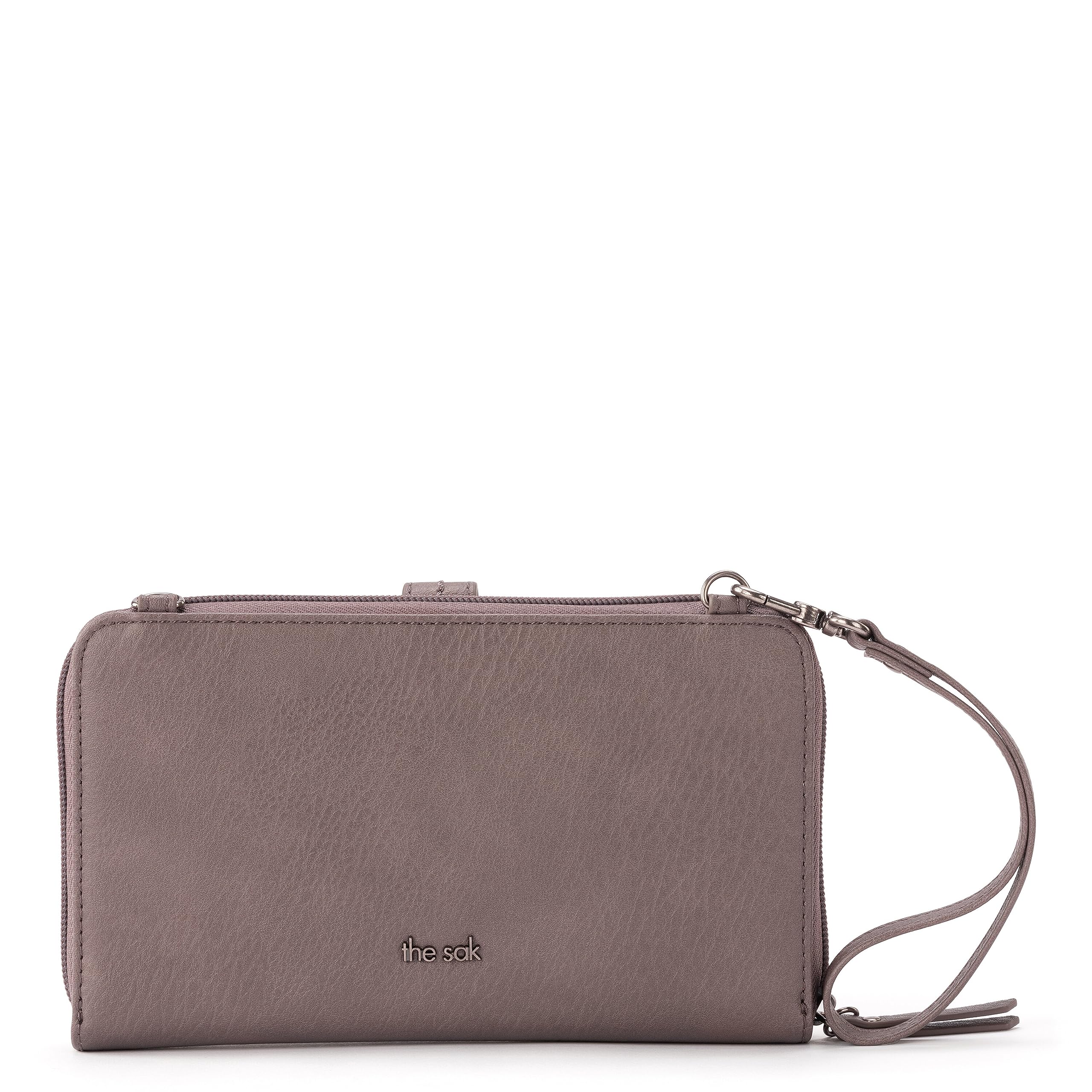 The Sak Iris Large Smartphone Crossbody Bag in Crochet and Faux Leather, Convertible Wristlet Purse Design, Gingersnap