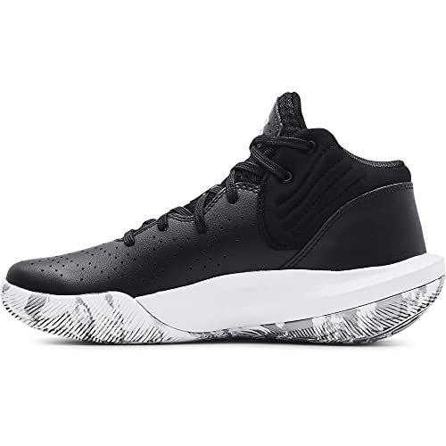 Under Armour Unisex Child Pre-School Jet '21 Basketball Shoe, Black/White, 2 Little Kid US