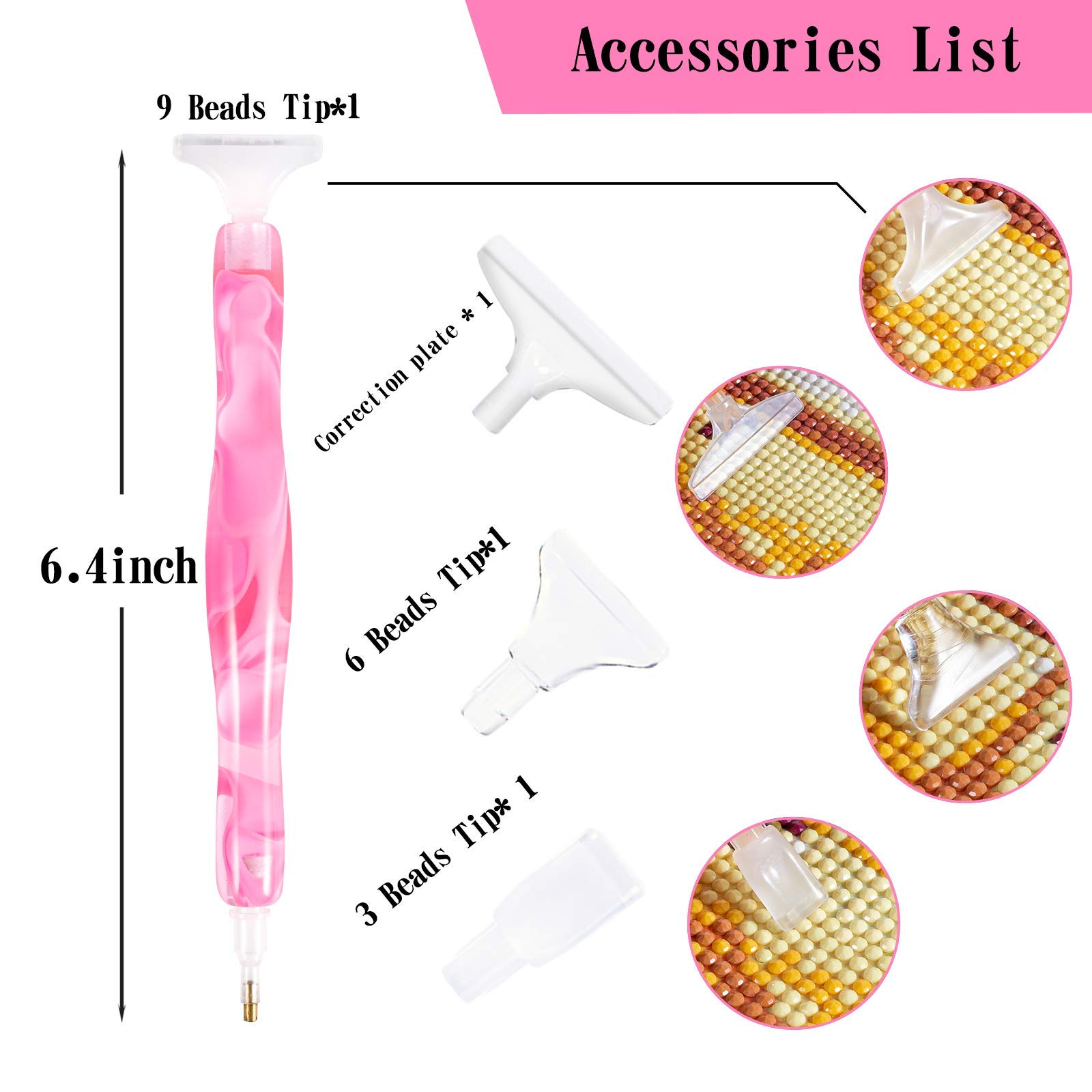 RovyFota Diamond Painting Pen, Handmade Resin Diamond Painting Pens with Glue Clay and Various Tips, More Comfortable and Faster, 5D Diamond Painting Tools for Diamond Paintings Hobby (Pink)