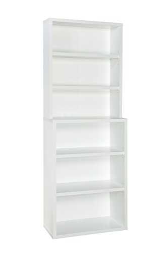 ClosetMaid Bookshelf with 6 Shelf Tiers, Adjustable Shelves, Tall Bookcase Hutch, Sturdy Wood With Closed Back Panel, White Finish