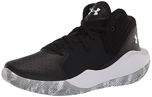 Under Armour Unisex Child Pre-School Jet '21 Basketball Shoe, Black/White, 2 Little Kid US