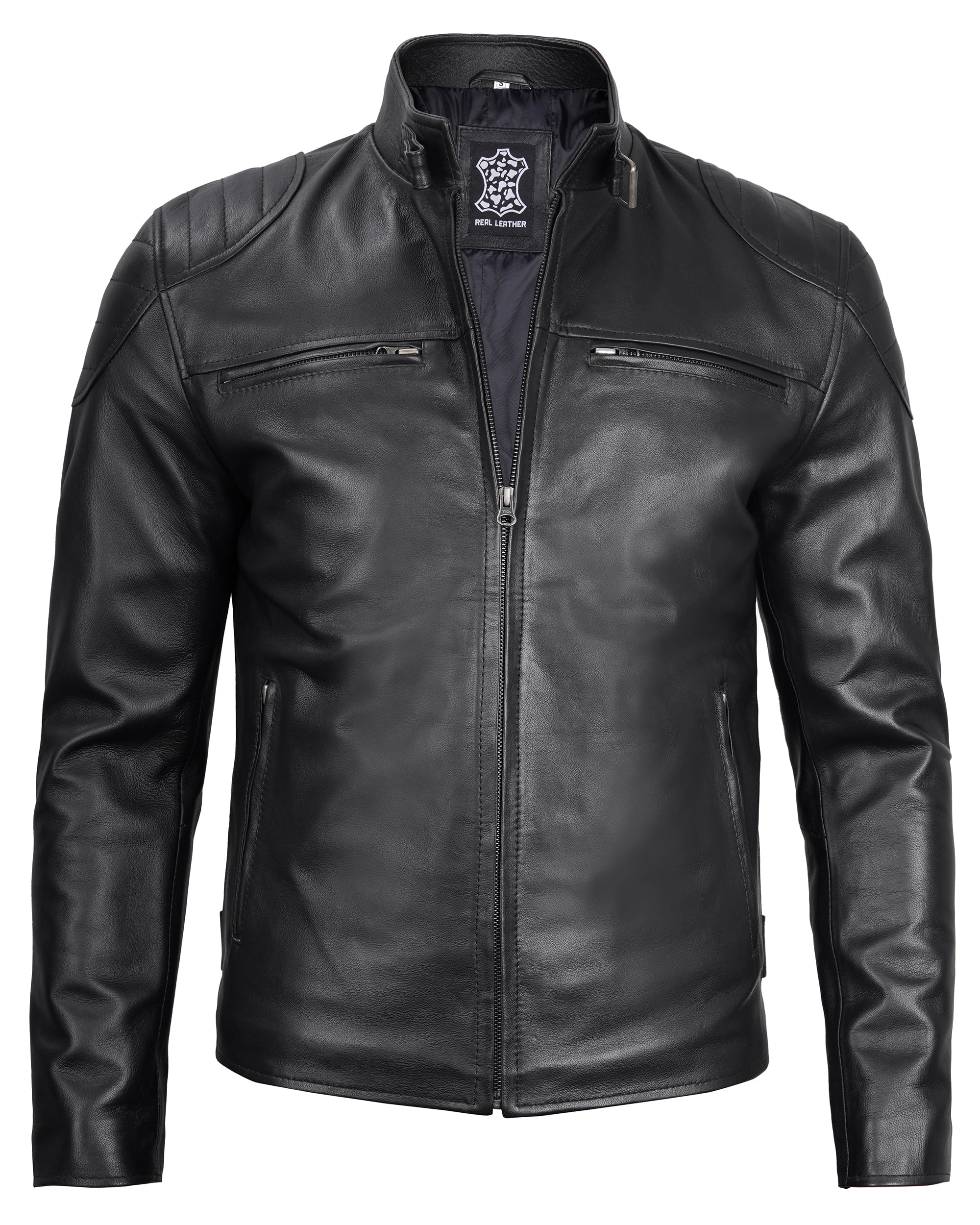 Blingsoul Black Biker Leather Jacket Men | [1100625] Vermont - XL