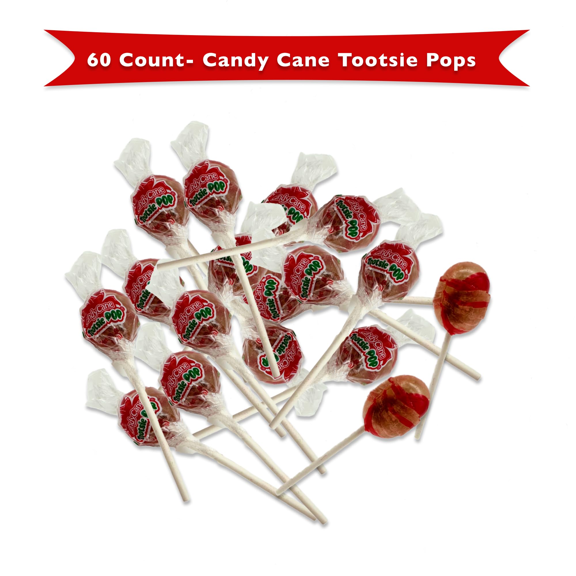 Candy Cane Tootsie Pops Lollipops Christmas Lollipops 60 Pack, Tootsie Roll Pops, Tootsie Pop Candy Cane, Tooties Lollipop, Tootsie Pops Bulk Candy Cane, Christmas Suckers Individually Wrapped