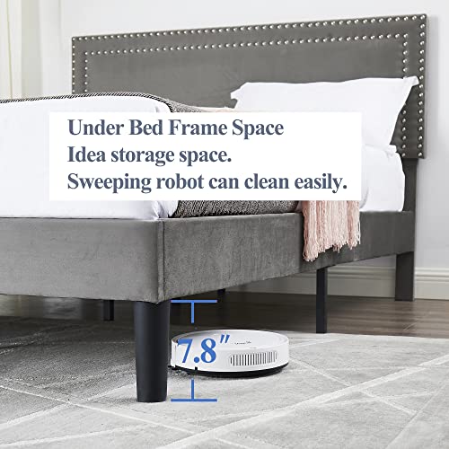 VECELO Full Size Platform Bed Frame with Height Adjustable Upholstered Headboard, Modern Mattress Foundation,Strong Wood Slat Support, No Box Spring Needed, Easy Assembly