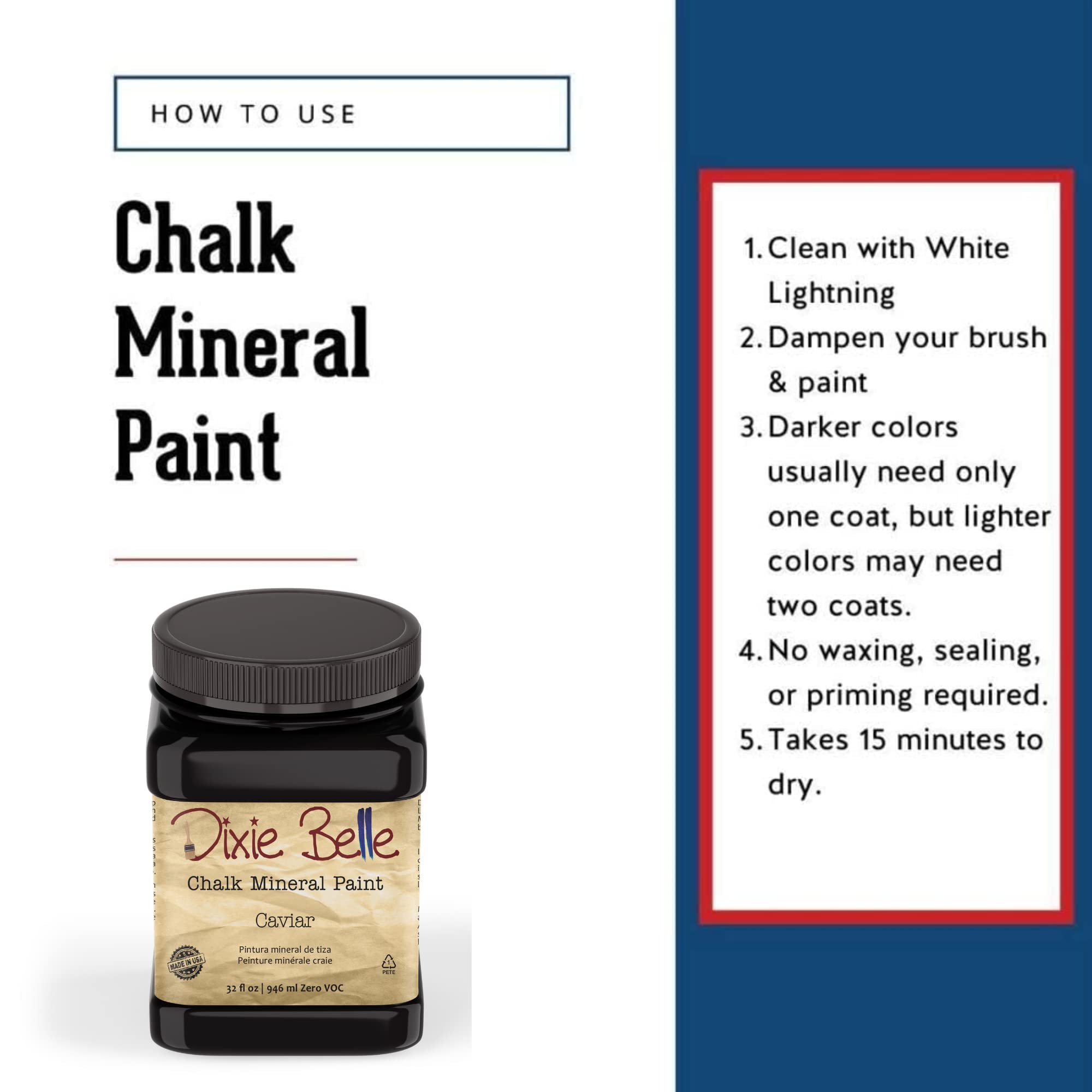 Dixie Belle Paint Company Chalk Finish Furniture Paint | Caviar (32oz) | Matte Black Chic Chalk Mineral DIY Furniture Paint