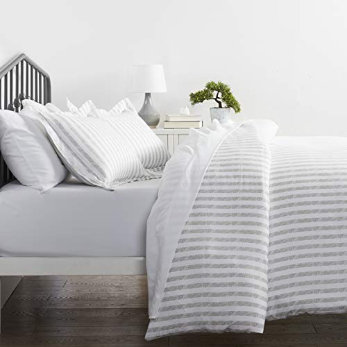 Linen Market Duvet Cover Set, Rugged Stripes Light Gray, King/California King