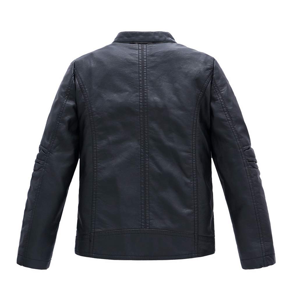 LOKTARC Boys Stand Collar Leather Jackets Kids Spring Faux Leather Motorcycle Coats Black Size 160/12-13Years