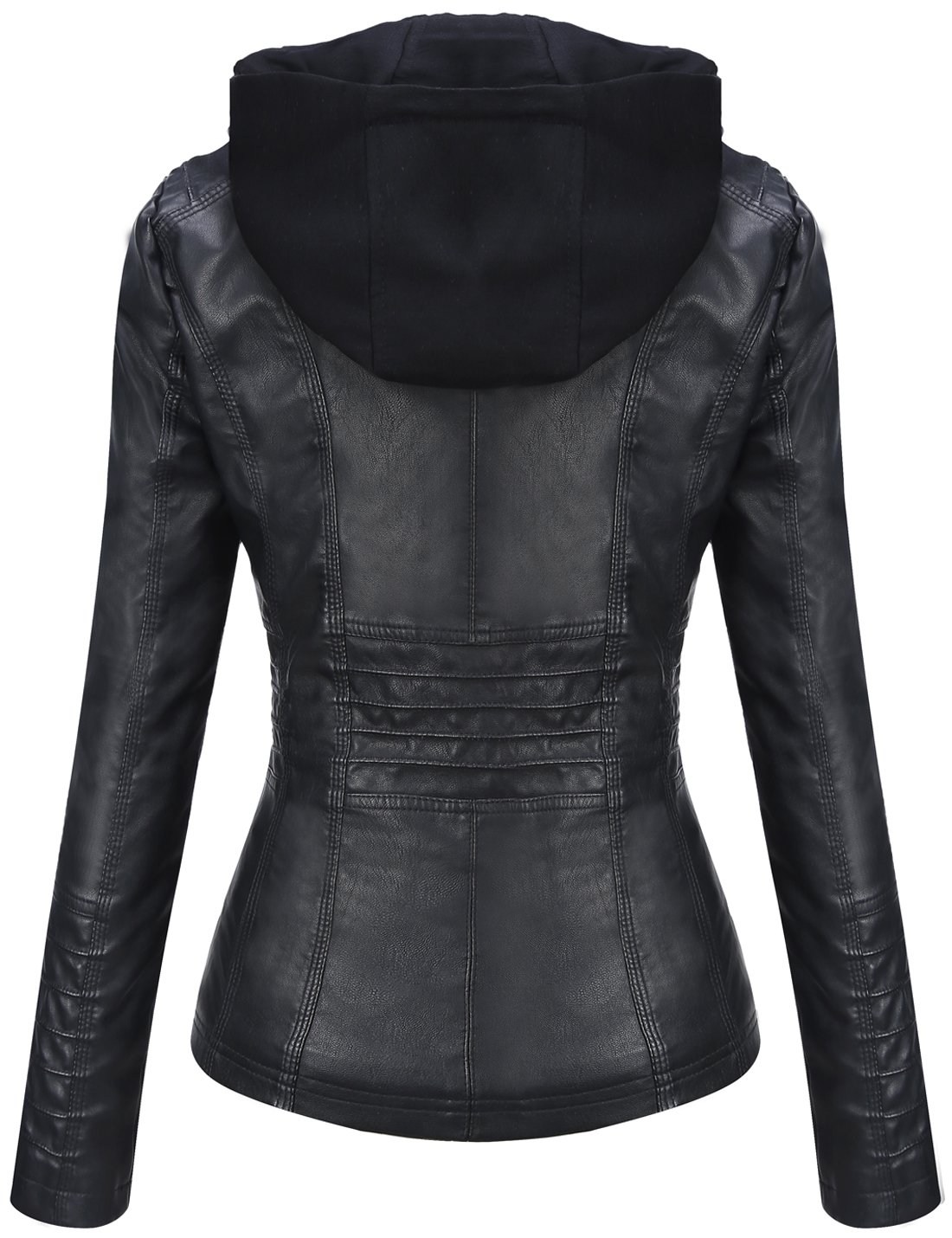 Tanming Women's Removable Hooded Faux Leather Jackets (X-Large, Black)
