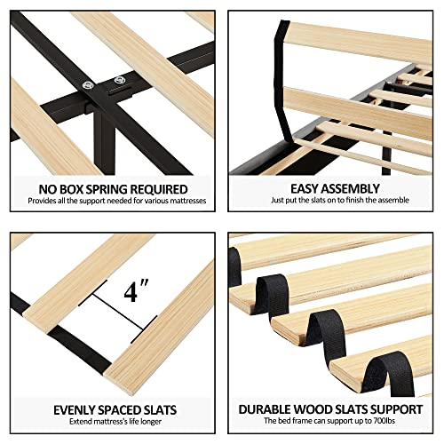 VECELO Full Size Platform Bed Frame with Height Adjustable Upholstered Headboard, Modern Mattress Foundation,Strong Wood Slat Support, No Box Spring Needed, Easy Assembly