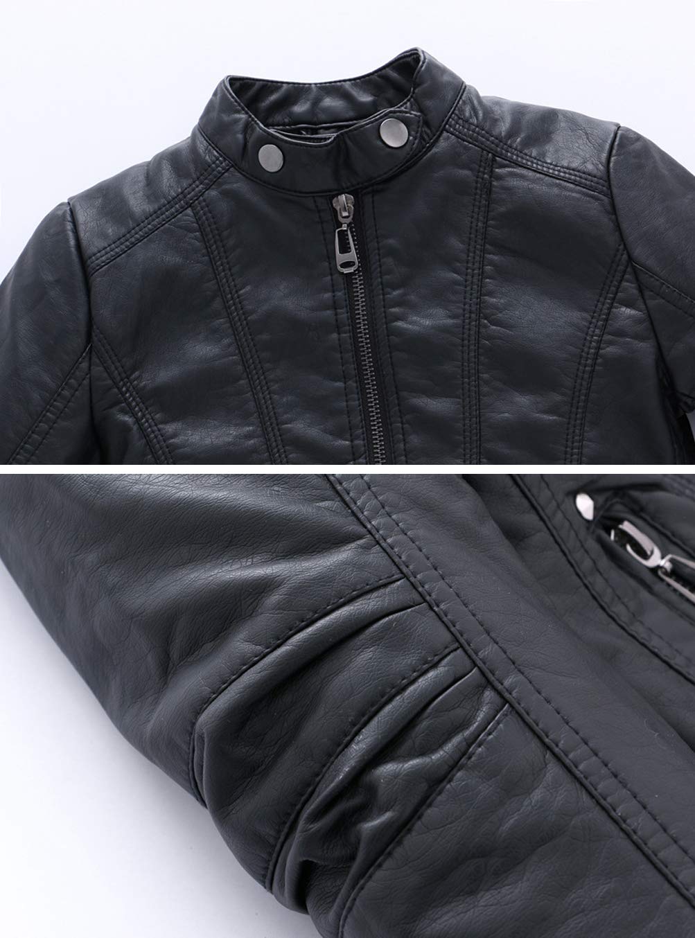 LOKTARC Boys Stand Collar Leather Jackets Kids Spring Faux Leather Motorcycle Coats Black Size 160/12-13Years