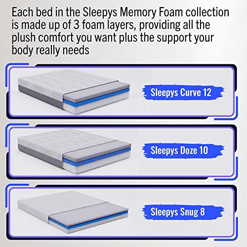 Sleepy's by Mattress Firm | Memory Foam Snug Mattress | Full Size | 8" Medium Comfort | Pressure Relief | Moisture Wicking Breathable | Adjustable Base Friendly