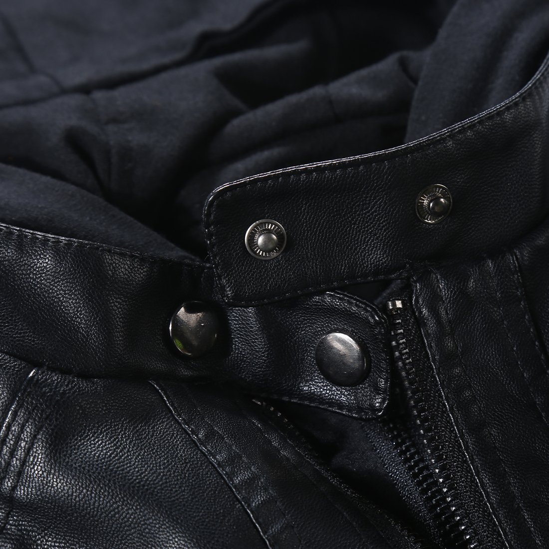 Tanming Women's Removable Hooded Faux Leather Jackets (X-Large, Black)