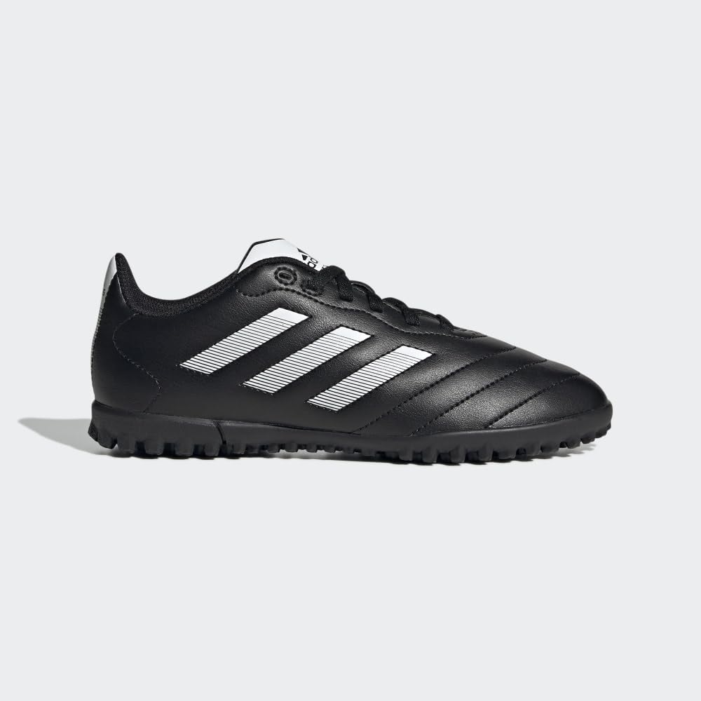 adidas Goletto Turf Soccer Shoe, Black/White/Metallic, 2 US Unisex Little Kid