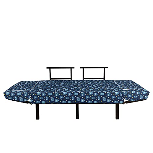 Lunarable Night Sky Futon Couch, Hand Drawn Houses and Yellow Stars Bedtime Sleepy Image, Daybed with Metal Frame Upholstered Sofa for Living Dorm, Loveseat, Indigo Pale Azure Blue