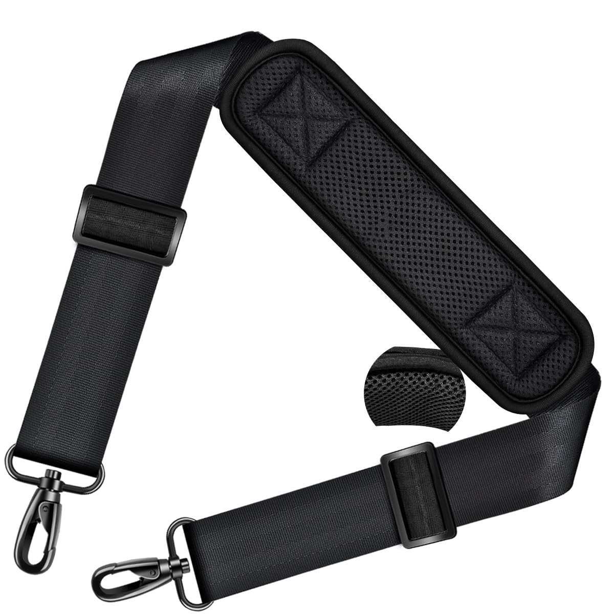 ZINZ Shoulder Strap 78" Universal Bag Strap with Ultra-thick Fixed Padded and Dual Balanced Adjustable Buckles for Briefcase, Travel Bag, Laptop Bag, Crossbody bag - Black