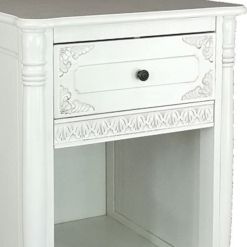 Benjara Kai 26 Inch Wood Accent Chest, 1 Drawer, Open Space, Carved Design, White