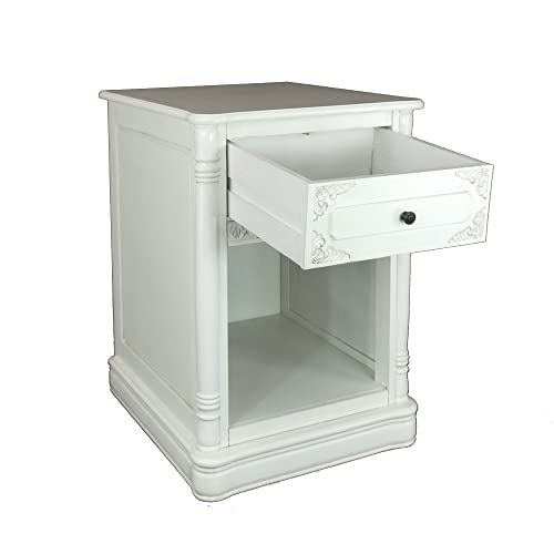 Benjara Kai 26 Inch Wood Accent Chest, 1 Drawer, Open Space, Carved Design, White