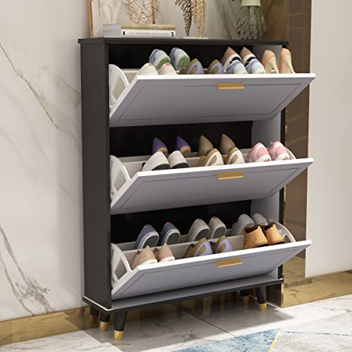 FUFU&GAGA Shoe Cabinet with 3 Flip Drawers for Entryway, Modern Shoe Storage Cabinet, Freestanding Shoe Rack Storage Organizer (35.4āW x 9.5āD x 47.2āH)