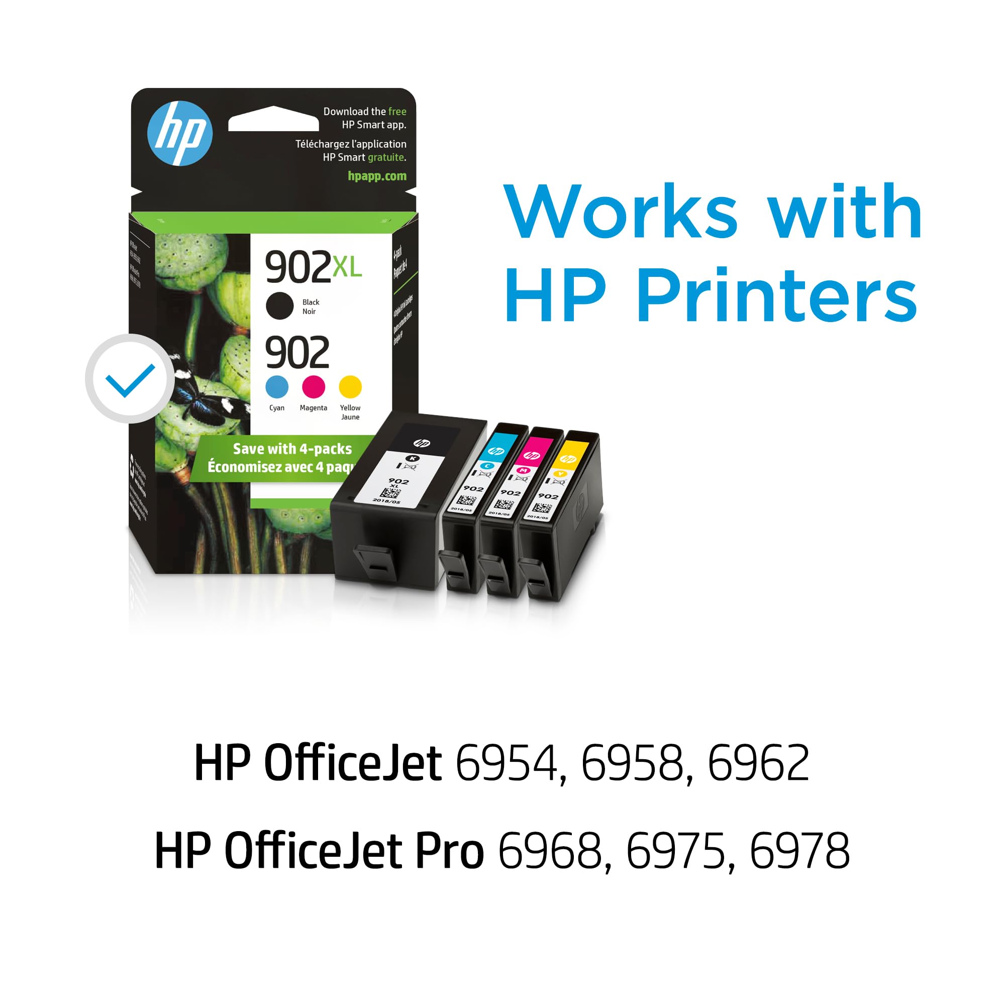 HP 902 / 902Xl (T0a39an) Ink Cartridges (Cyan Magenta Yellow Black) 4-Pack in Retail Packaging