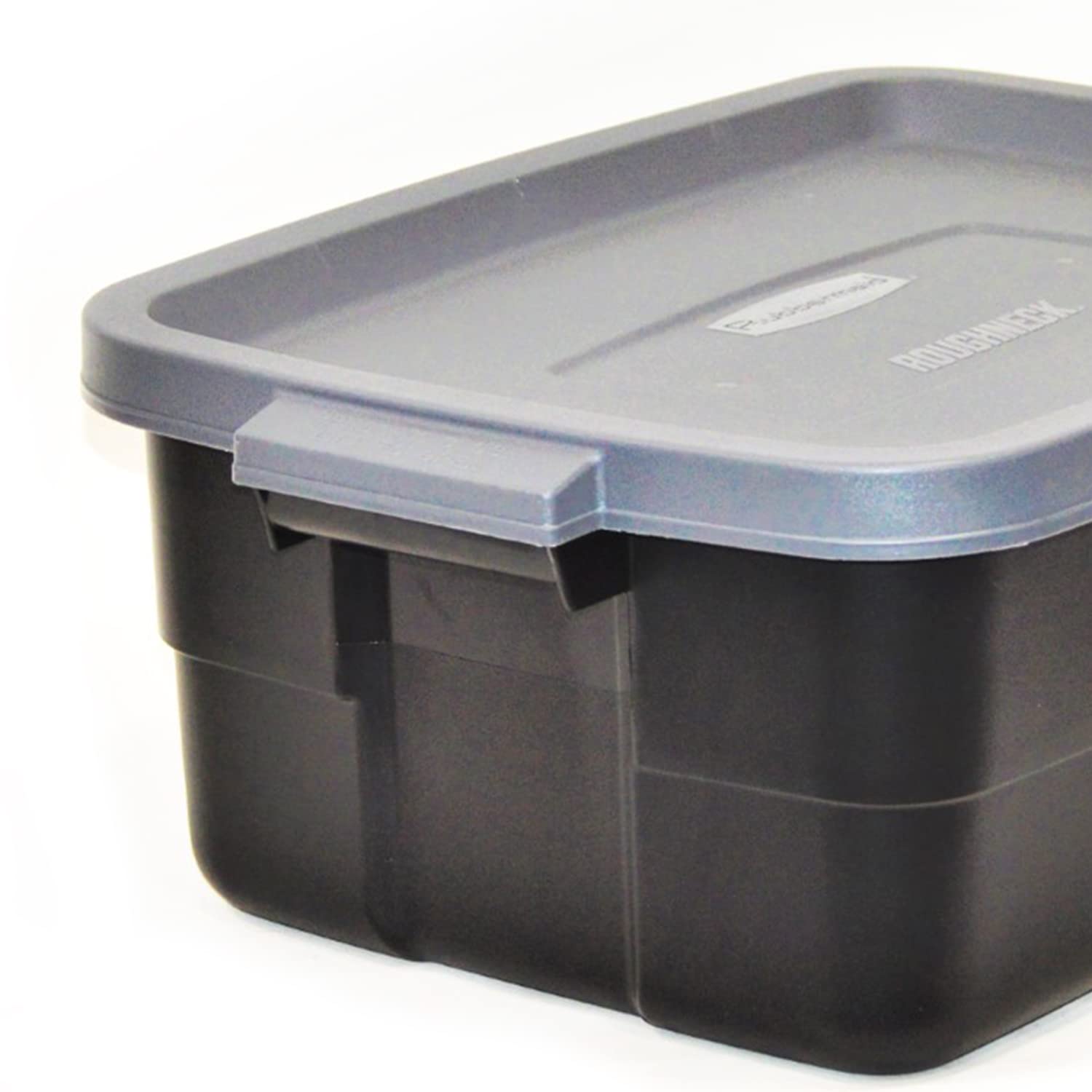 Rubbermaid Roughneck Tote 10 Gal, 6 Pack, Made in USA, Black & Gray, Rugged Plastic Stackable Storage Bins with Lids and Handles