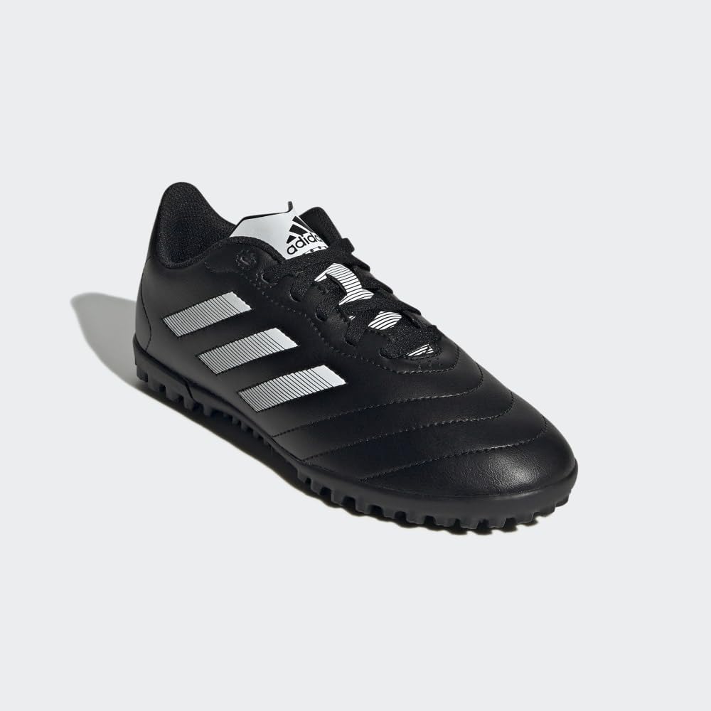 adidas Goletto Turf Soccer Shoe, Black/White/Metallic, 2 US Unisex Little Kid